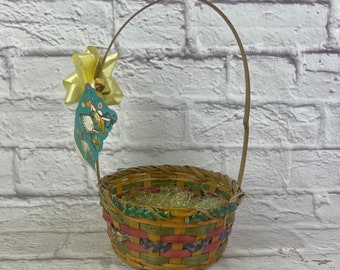Basket Easter Basket Vintage Hand Made Easter Decor Small Round 1960s ...