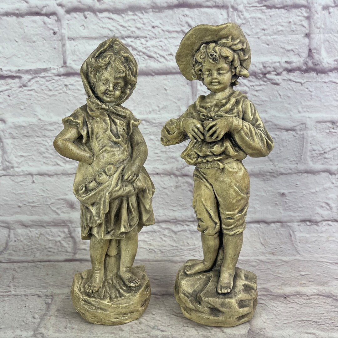 Vintage Wall Plaques Bookends Boy and Girl Harvest Pickin' Chalkware ...