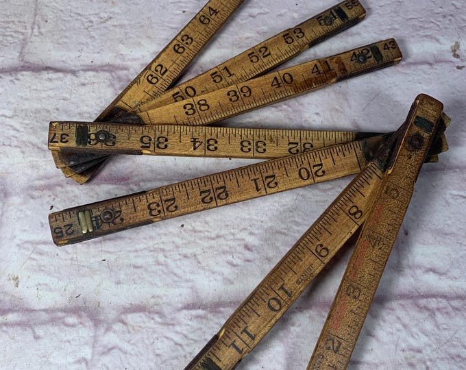 Vintage Old Wood Lufkin Folding Tape Measure Extension Ruler Neat ...