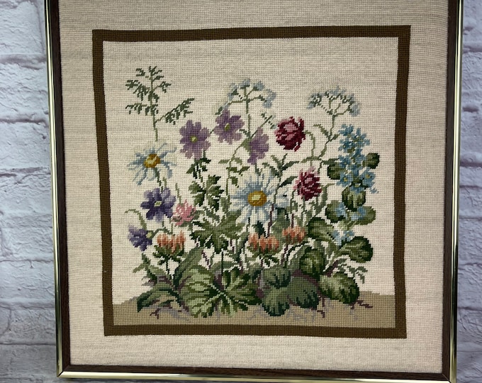 Large Vintage Needlepoint Floral Framed Picture - Etsy