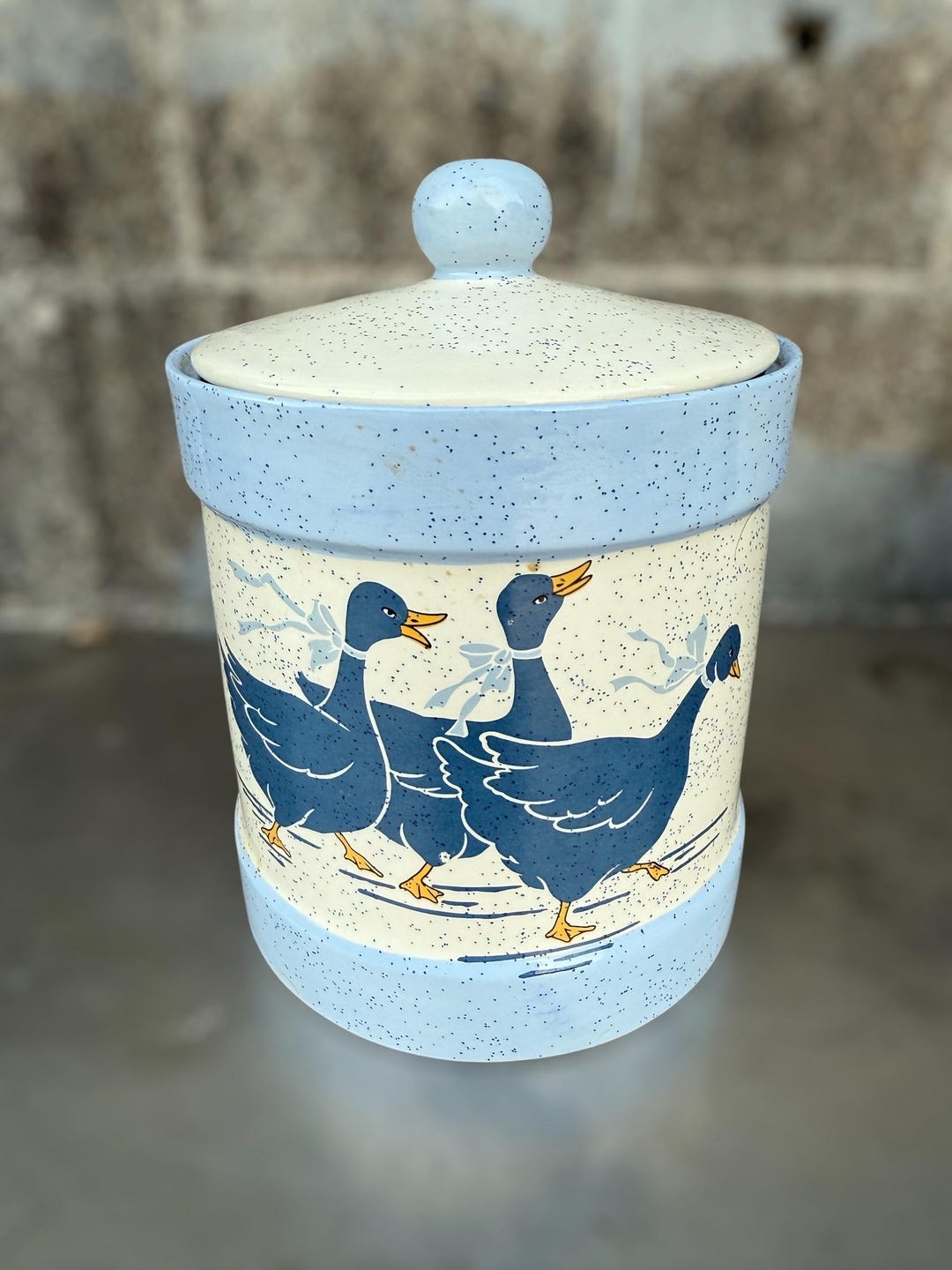 Vintage 1980's Era Geese Ceramic Cookie Jar With Lid Blue Ducks - Etsy