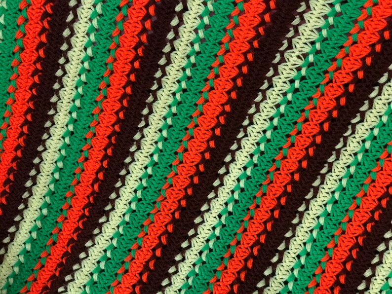 Vintage Hand Crochet Orange Green Yellow and Brown Stripes - Etsy