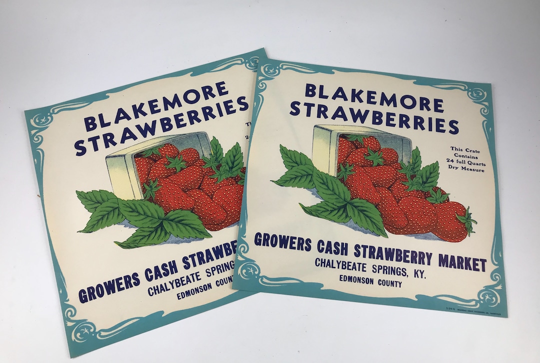 2 Vintage Original Old Crate Label Labels for Blakemore Strawberries ...
