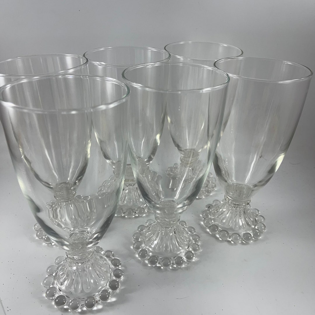 6 Vintage Clear Glass Boopie Water Glass Glasses With Candlewick Bottom ...
