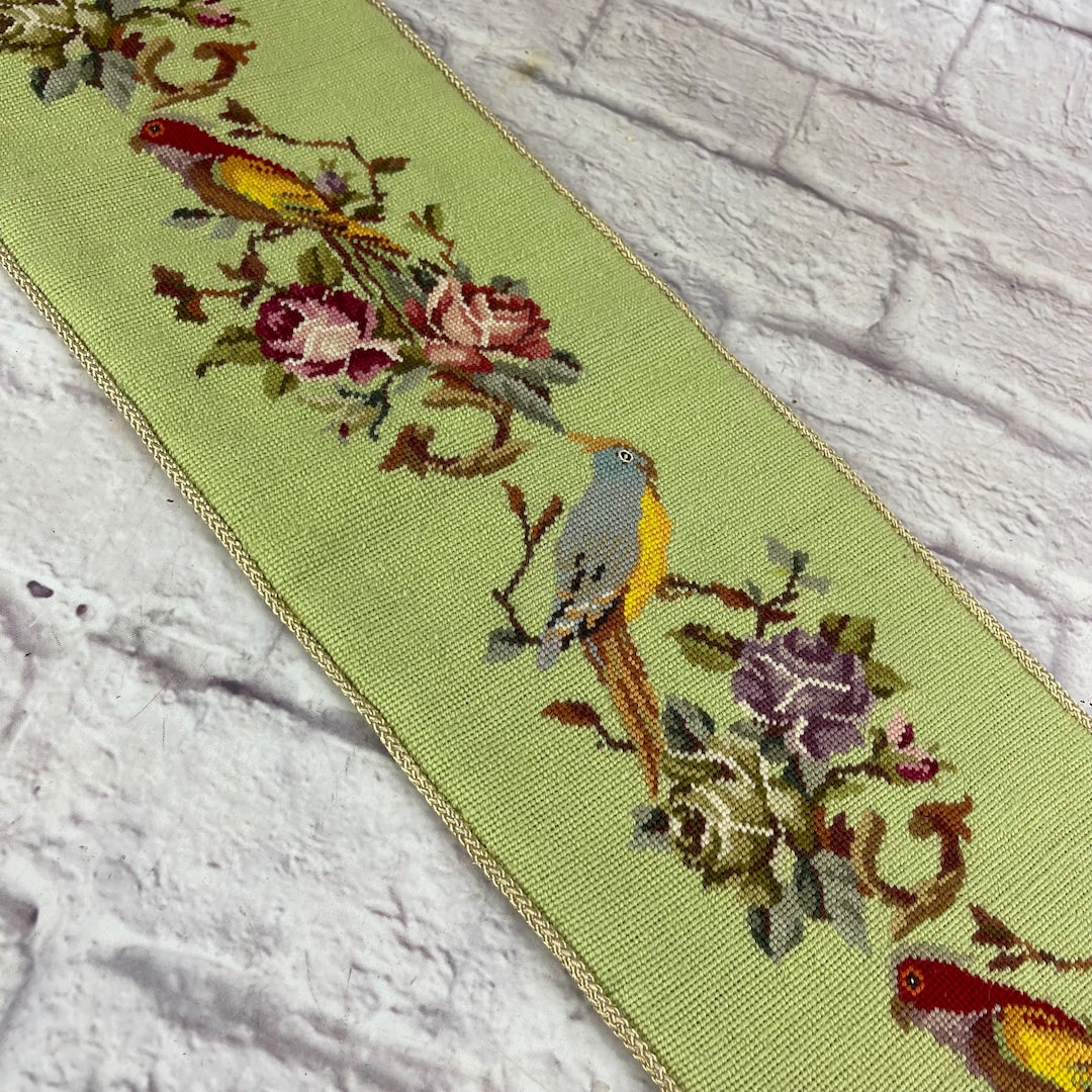 Vintage Birds Needlepoint Bell Pull With Brass Ornate Hanger and Bell ...