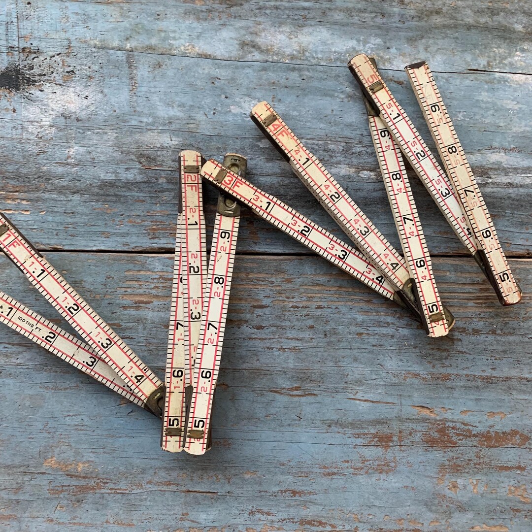 Vintage Old White Lufkin Wood Folding Tape Measure Extension Ruler Neat ...