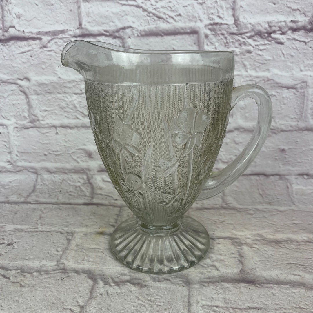 Vintage Clear Glass Jeannette Iris & Herringbone Depression Era Ice Tea or Lemonade Pitcher - Etsy