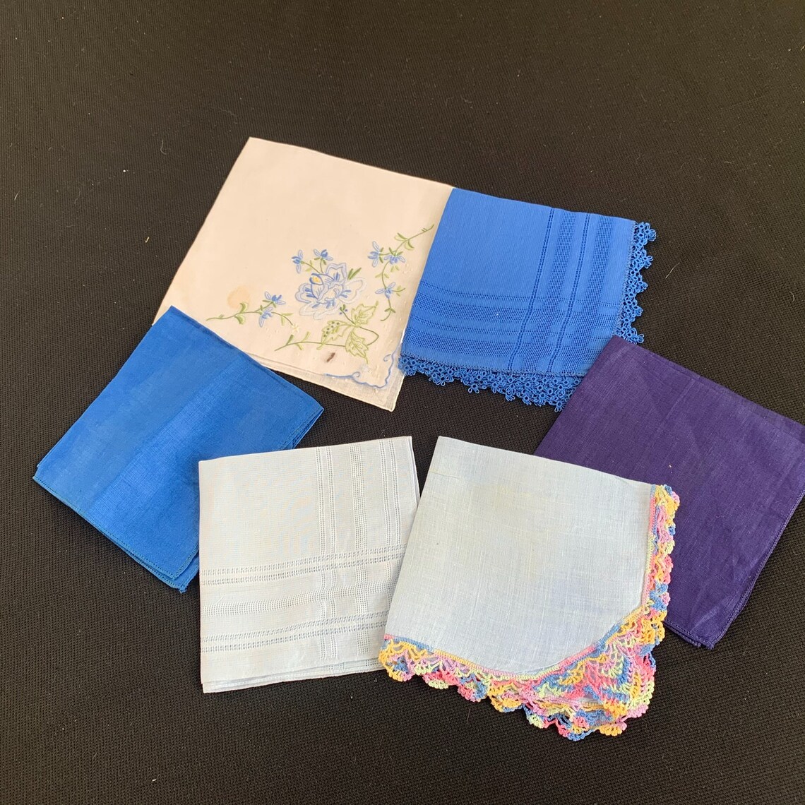 Lot of 6 Vintage Shades of Blue and White Ladies' Hankies/handkerchiefs ...