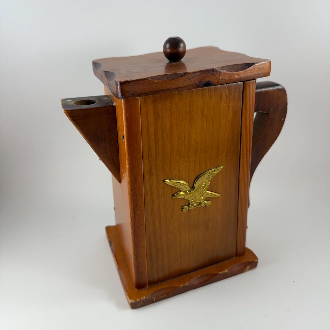 Vintage 1970’s Era Wooden Coffee Pot Canister Container With Goldtone ...