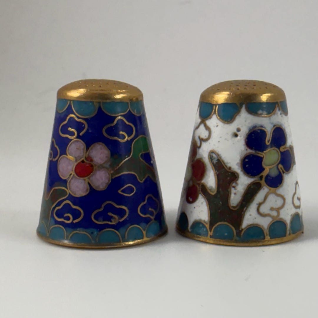 Pair of Vintage Cloisonné Floral Sewing Thimbles Brass & Silver - Etsy