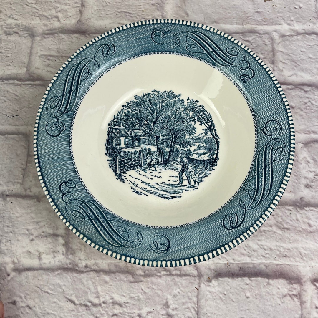 Vintage Royal Currier and Ives Blue and White Home Sweet Home Serving ...