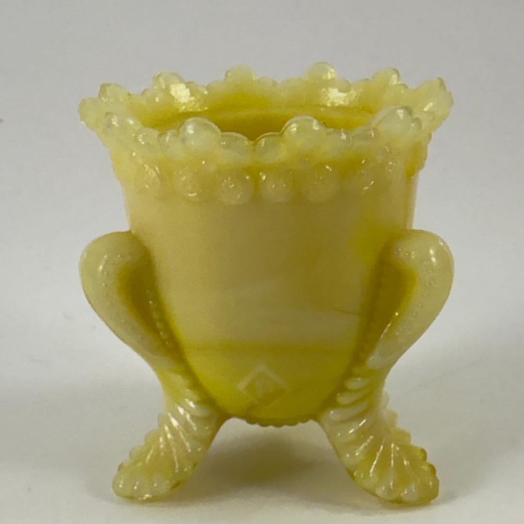 Vintage Boyd Art Glass Yellow Swirl Slag Glass Forget Me Not Footed ...