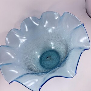 Vintage Blenko Blue Crackle Glass Ruffled Top Bowl - Etsy