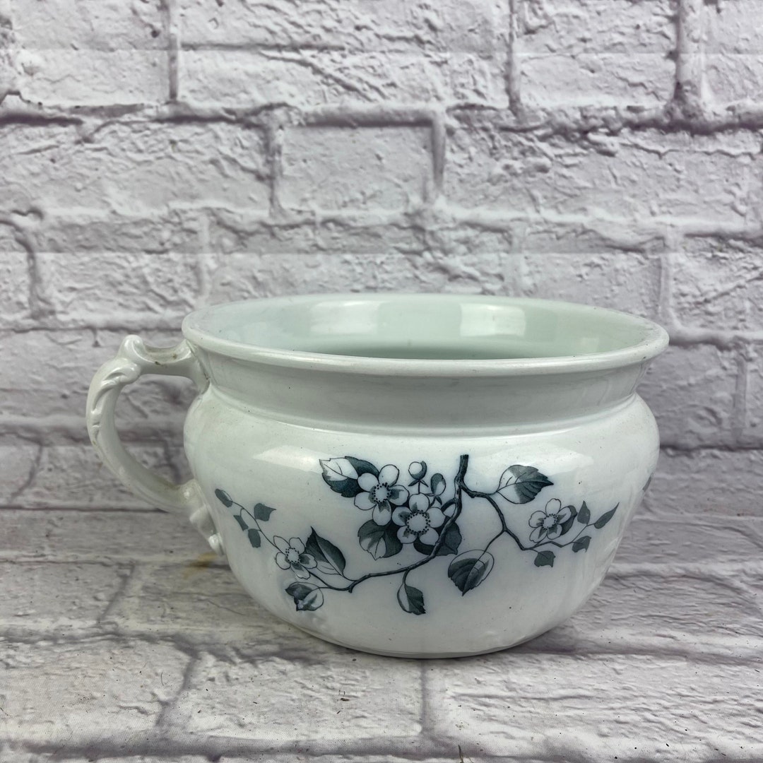 Antique Vintage Alfred Meakin Porcelain Chamber Pot With Blue Decorated ...