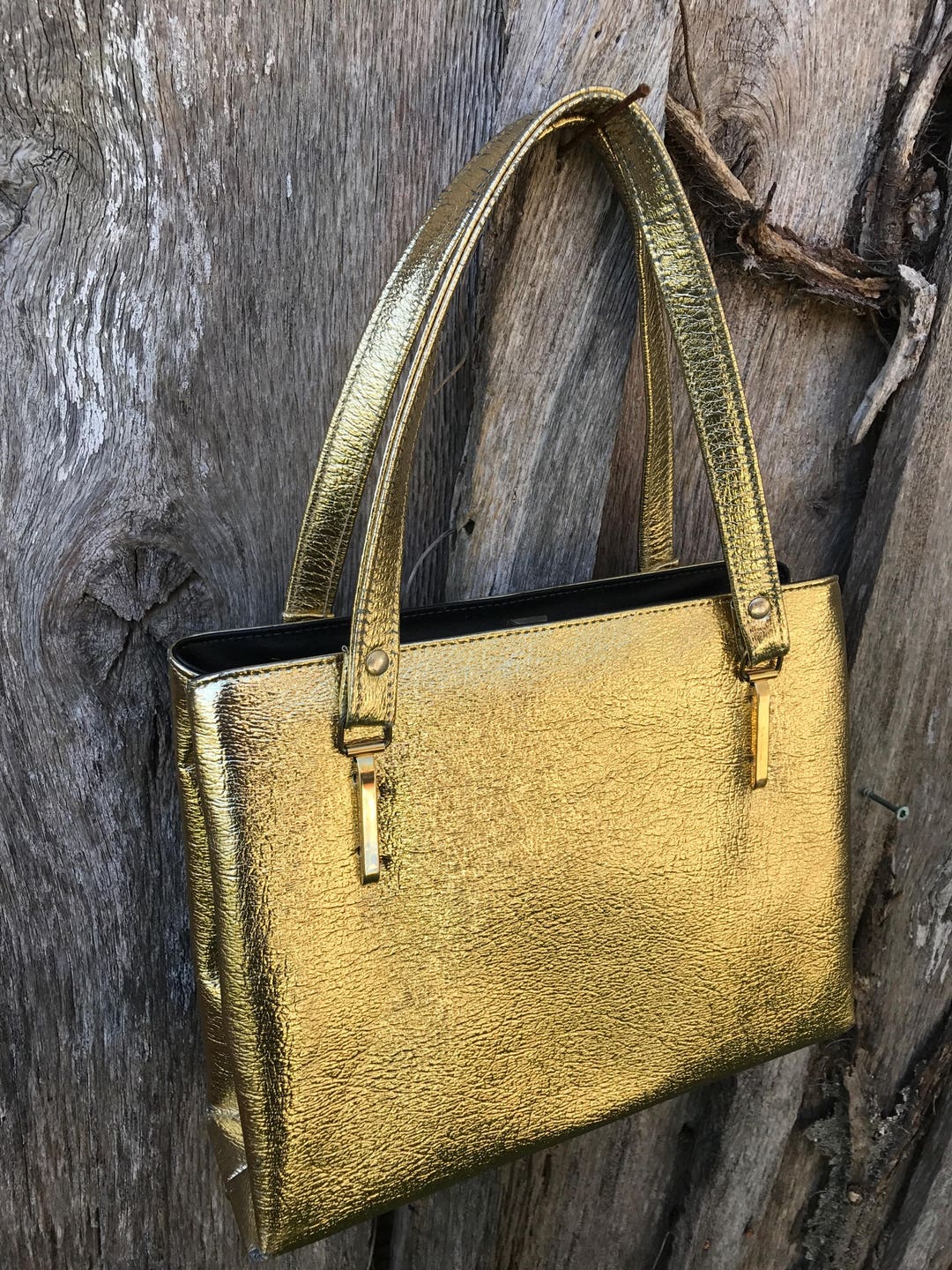 Vintage 1960’s Era Ladies’ Gold Vinyl Purse - Etsy