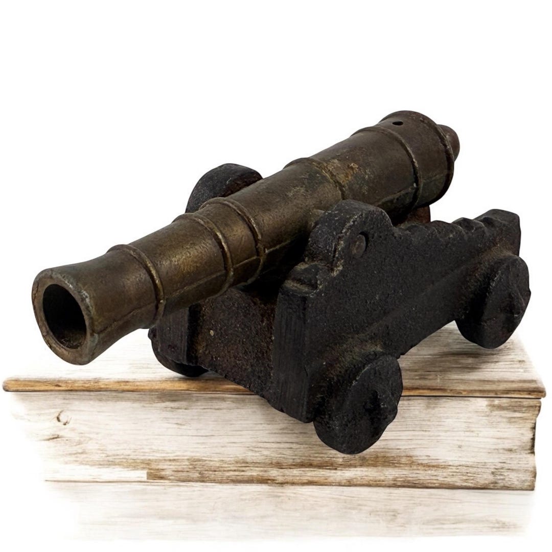 Vintage Penn Craft USA Small Cast Iron Cannon With Brass Barrel Civil ...