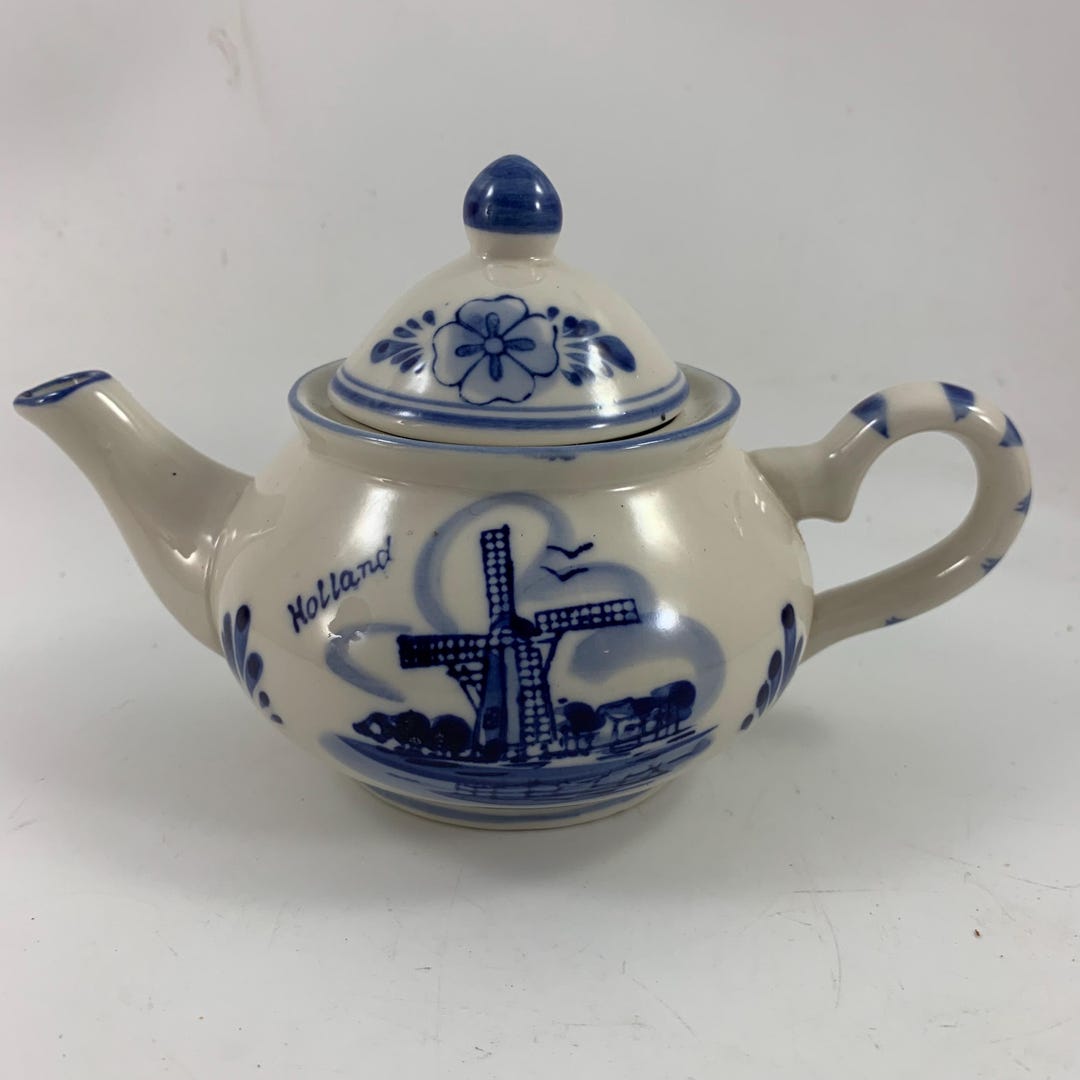 Vintage Delft Blue China One Cup Teapot Tea Pot With Windmill Design ...