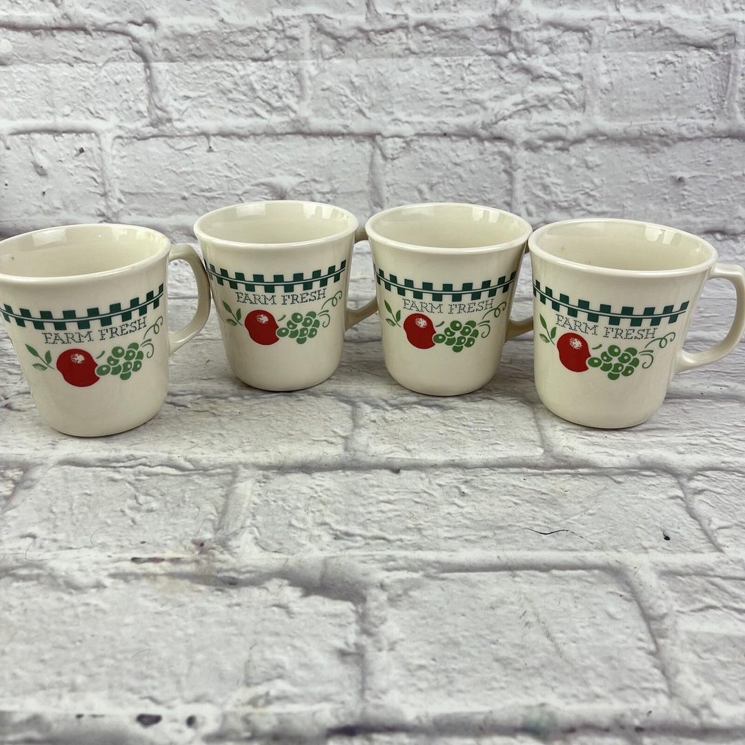 Set of 4 Vintage 1990's Era FARM FRESH Pattern Corelle Coffee Mugs Cups ...