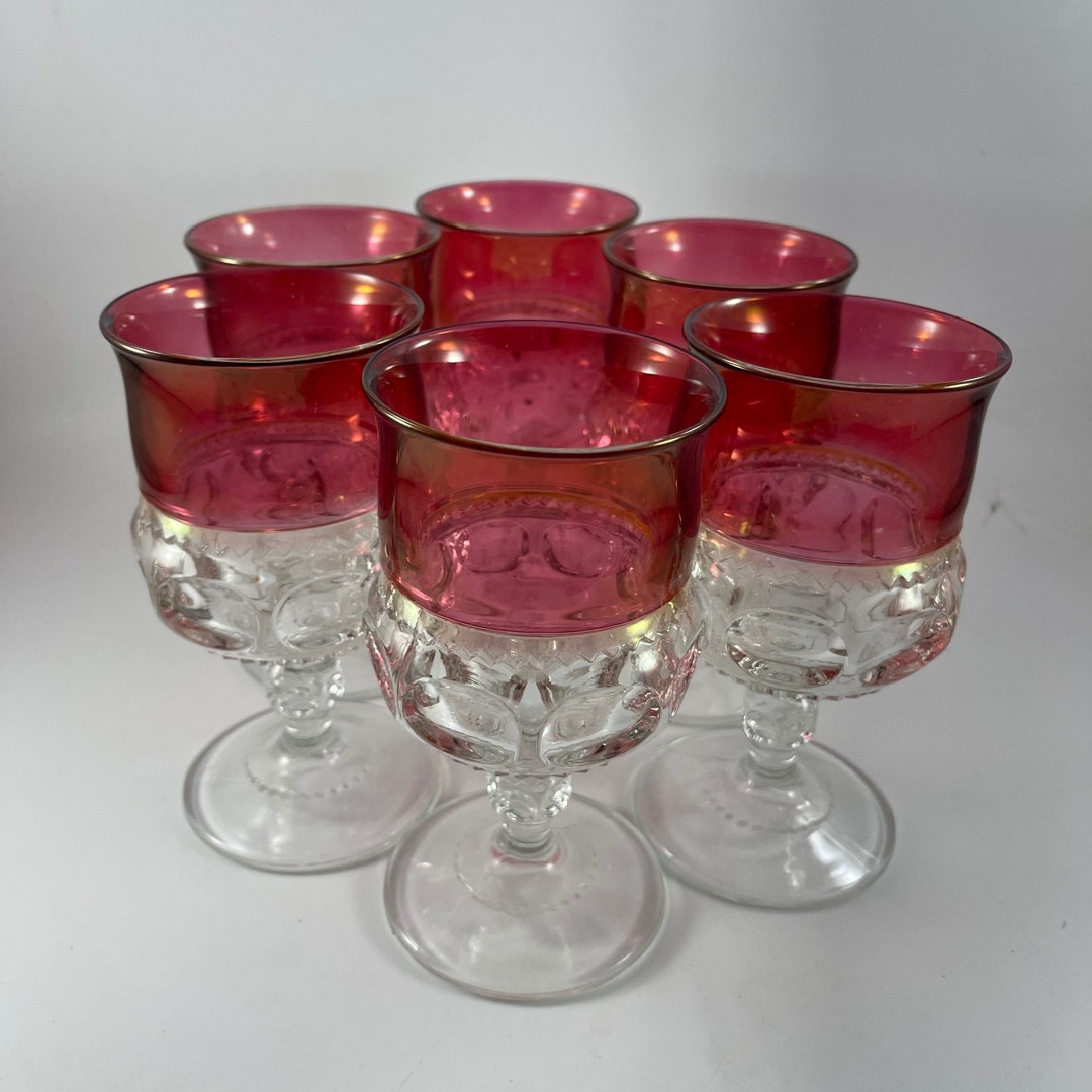 Vintage Set of 6 Kings Crown Ruby Red Flash Thumbprint 5 1/2 Tiffen Goblets Wine Glasses - Etsy