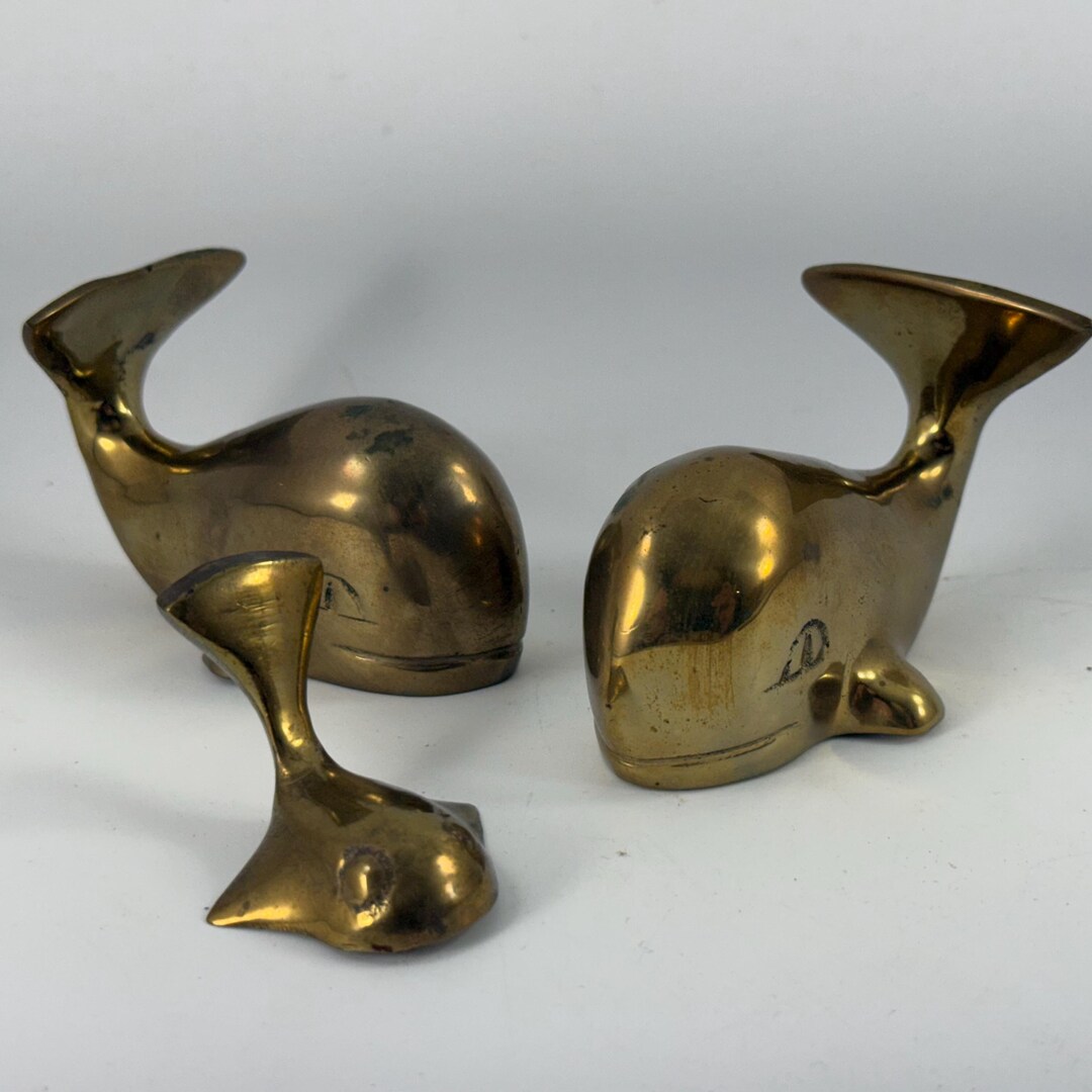 Trio of Vintage Solid Brass Whales - Etsy