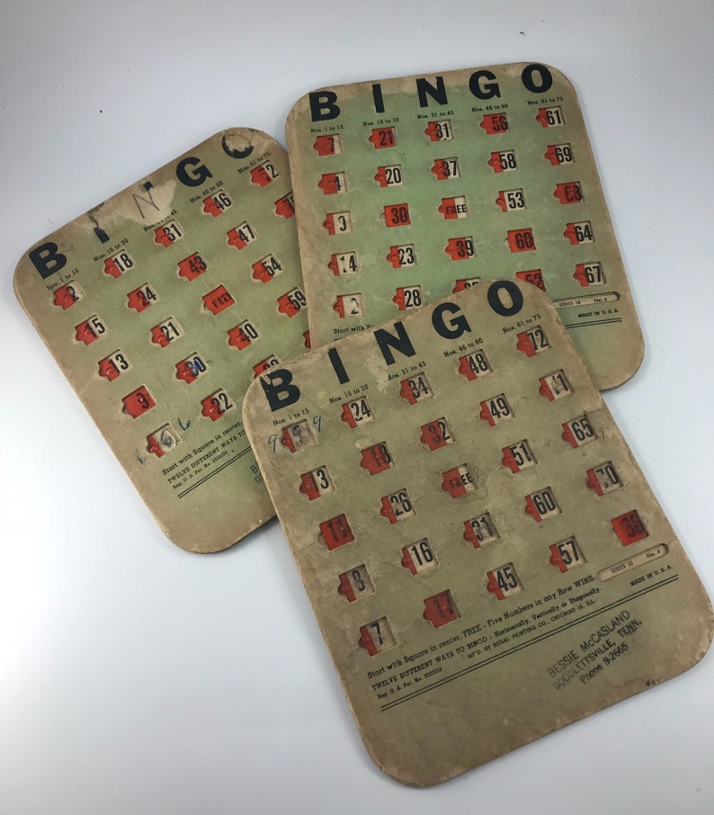 Set of 3 Vintage Cardboard Bingo Cards With Built in Covers - Etsy