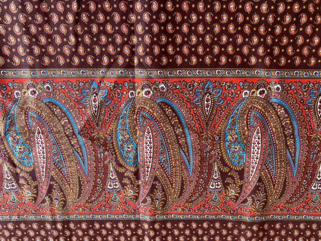 1.17 Yards of Vintage VIP Cranston Print Works Brown Paisley Border ...