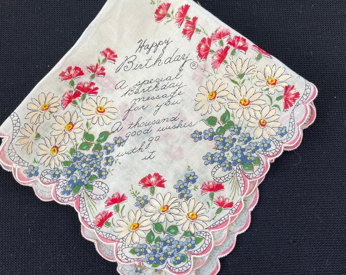 Vintage Happy Birthday With Poem Floral Handkerchief - Etsy