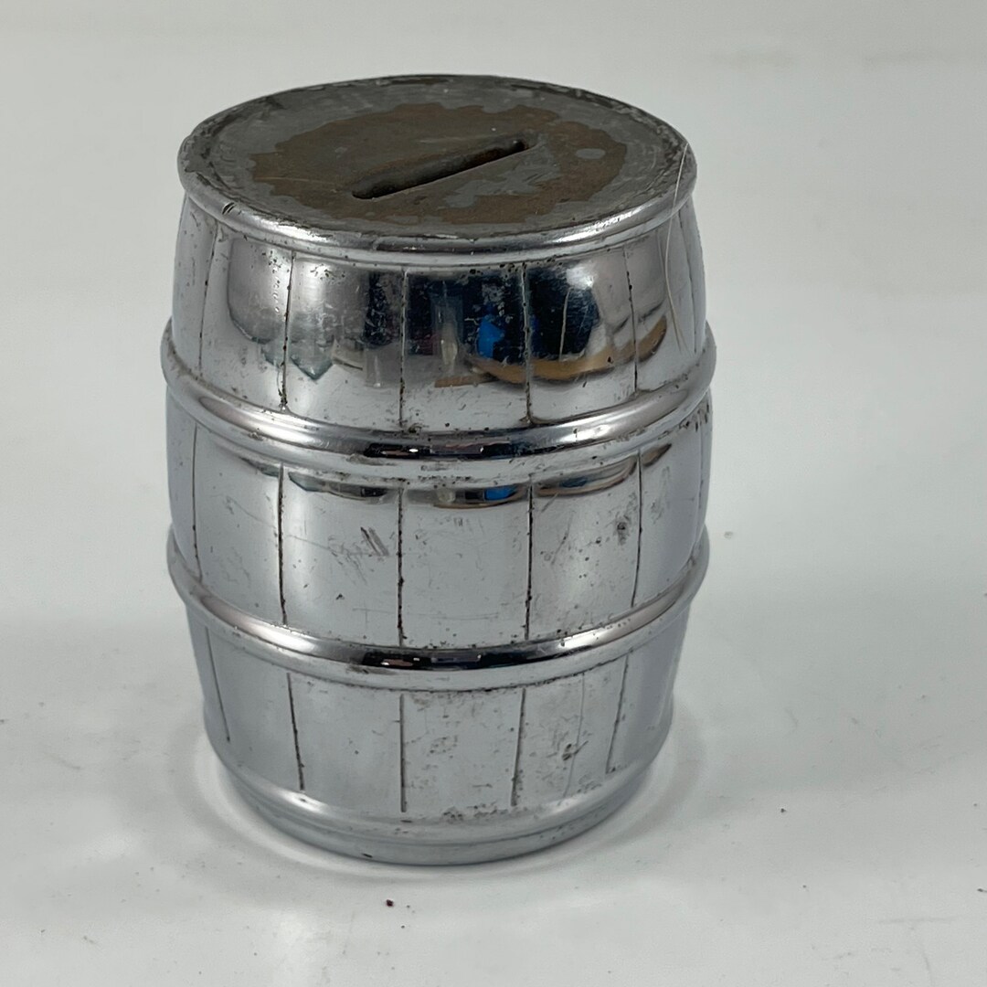 Vintage Metal Barrel Bank - Etsy