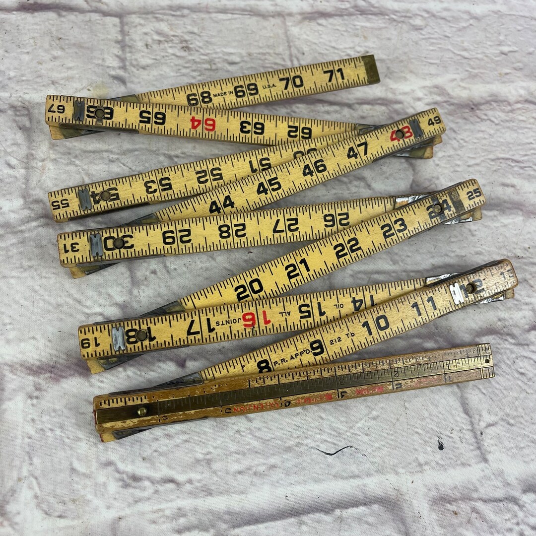 Vintage Old Lufkin Wood Folding Tape Measure Extension Ruler Neat ...