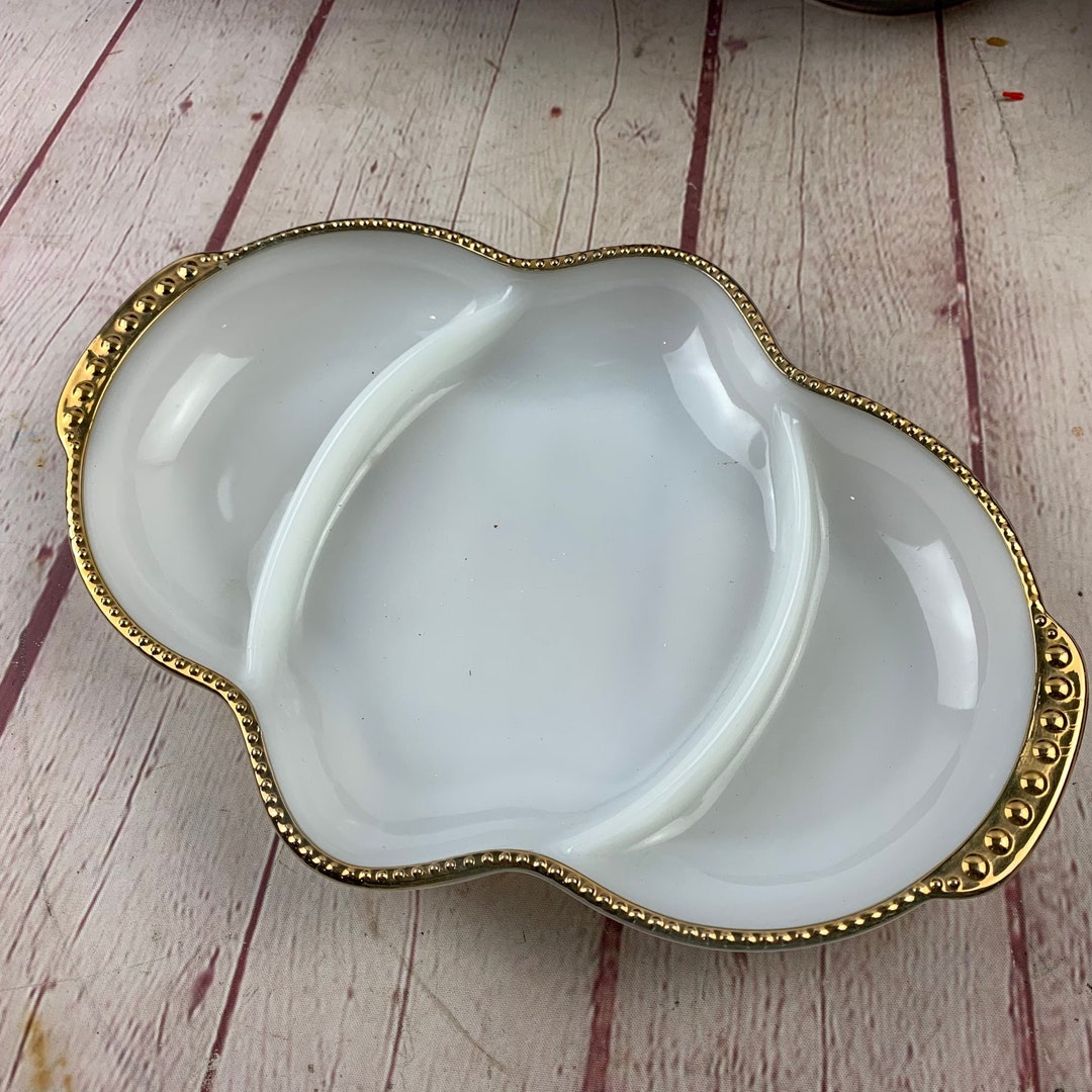 Vintage White and Gold Fire King Vachina Divided Relish Tray - Etsy