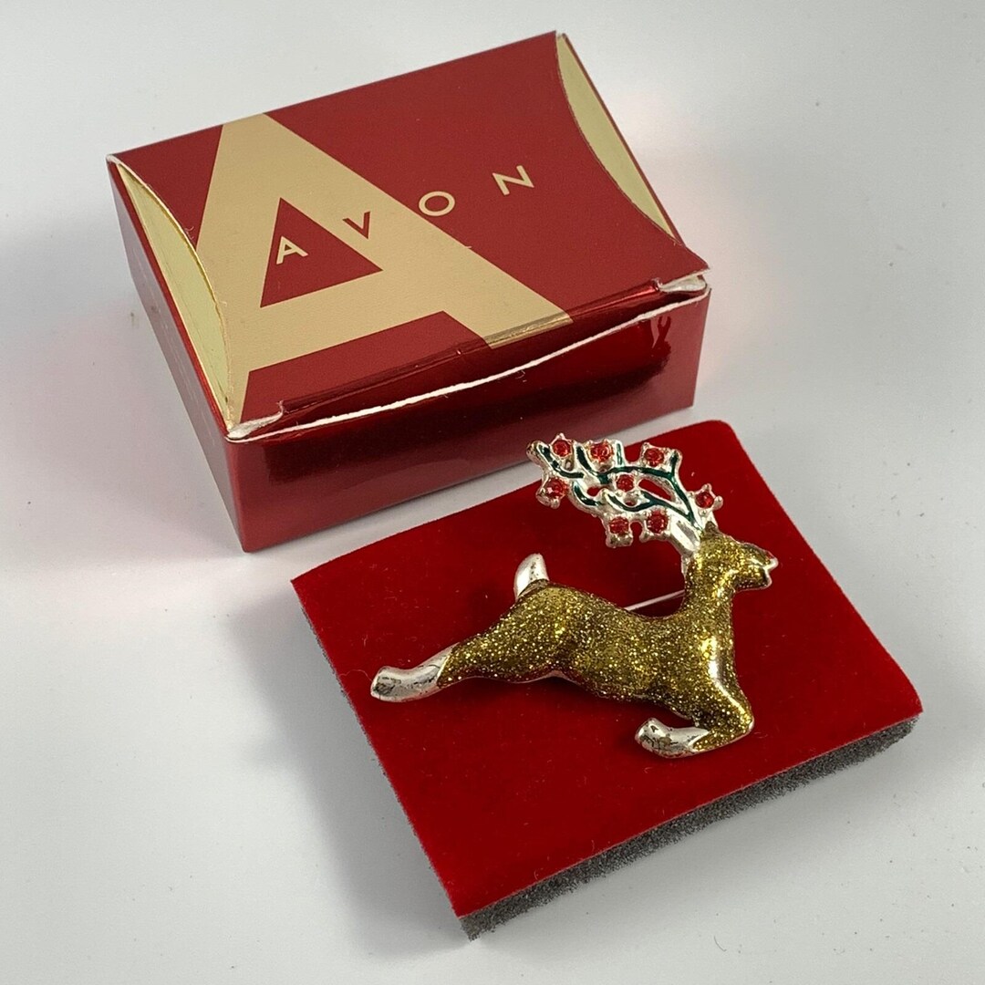 Vintage Avon Glitter Holiday Reindeer Cheer Pin Lapel Pin - Etsy