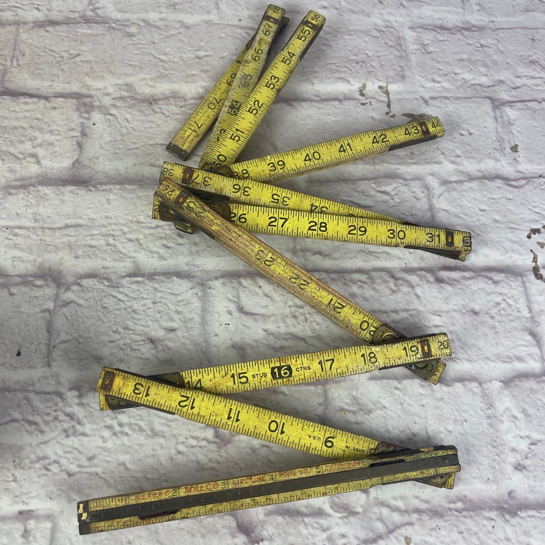 Vintage Old Wood Folding Tape Measure Extension Ruler Neat Patina MALCO ...