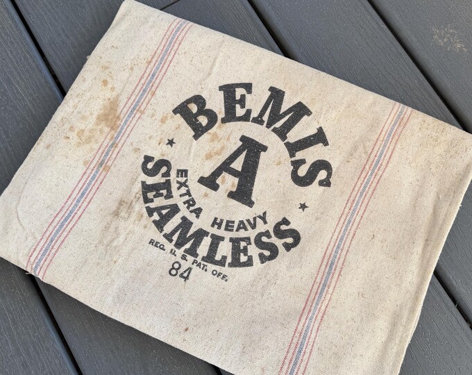 Vintage Bemis Seamless Extra Heavy Muslin Hemp Stripe Grain Feed Sack ...