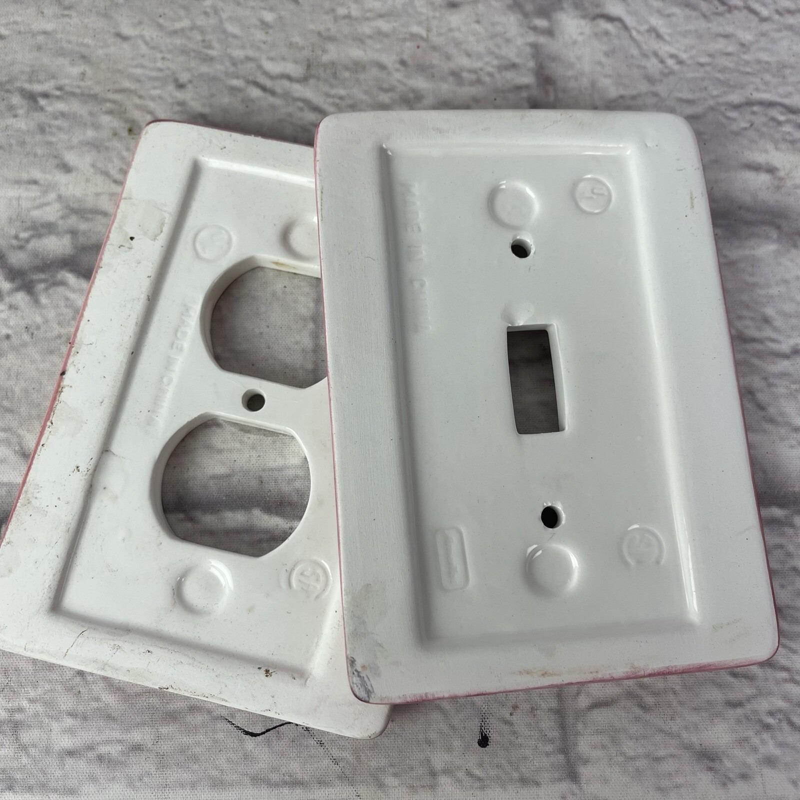 Vintage Pink & White Ceramic Switch Plate, Outlet Cover Flowers ...