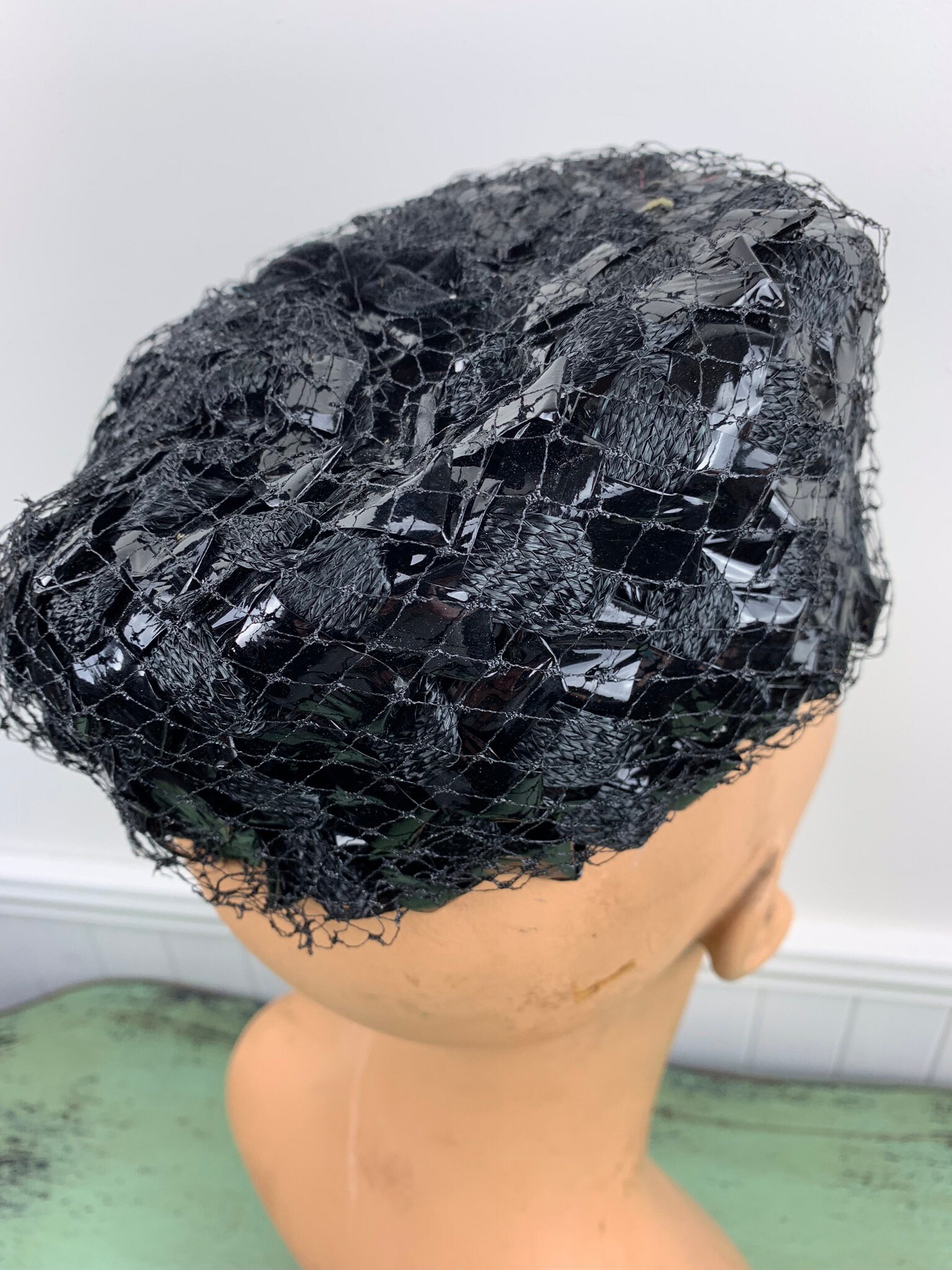 Vintage Ladies Black Hat with Netting and Velvet Bow | Etsy