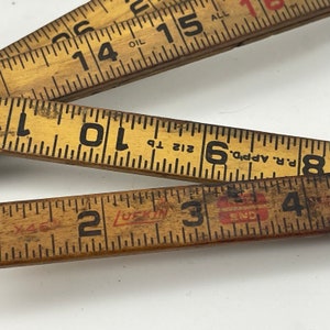 Vintage Old Wood Lufkin Folding Tape Measure Extension Ruler Neat ...
