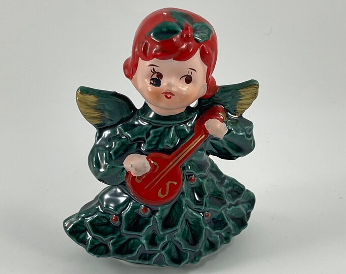 Vintage Lefton #X-3281 Porcelain Christmas Holly Angel Playing Mandolin ...