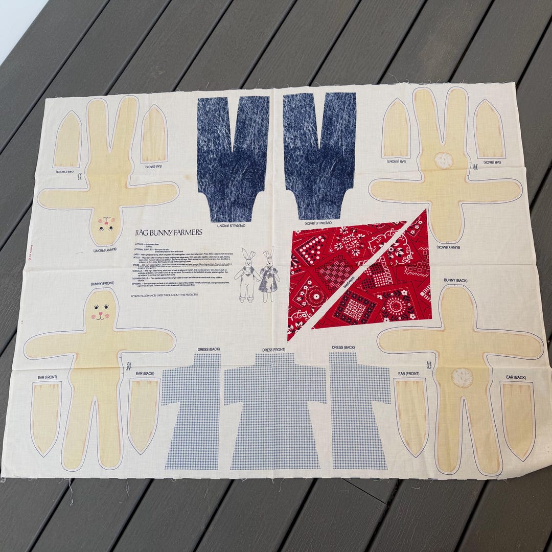 Vintatge Rag Bunny Farmers Cut, Stuff and Sew Pattern - Etsy