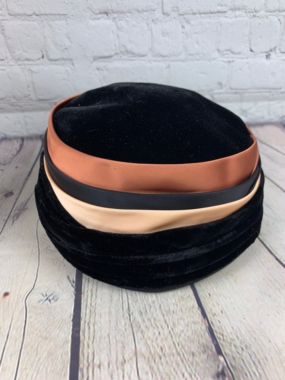 Vintage Ladies Black Velvet Toque Style Hat With Copper | Etsy