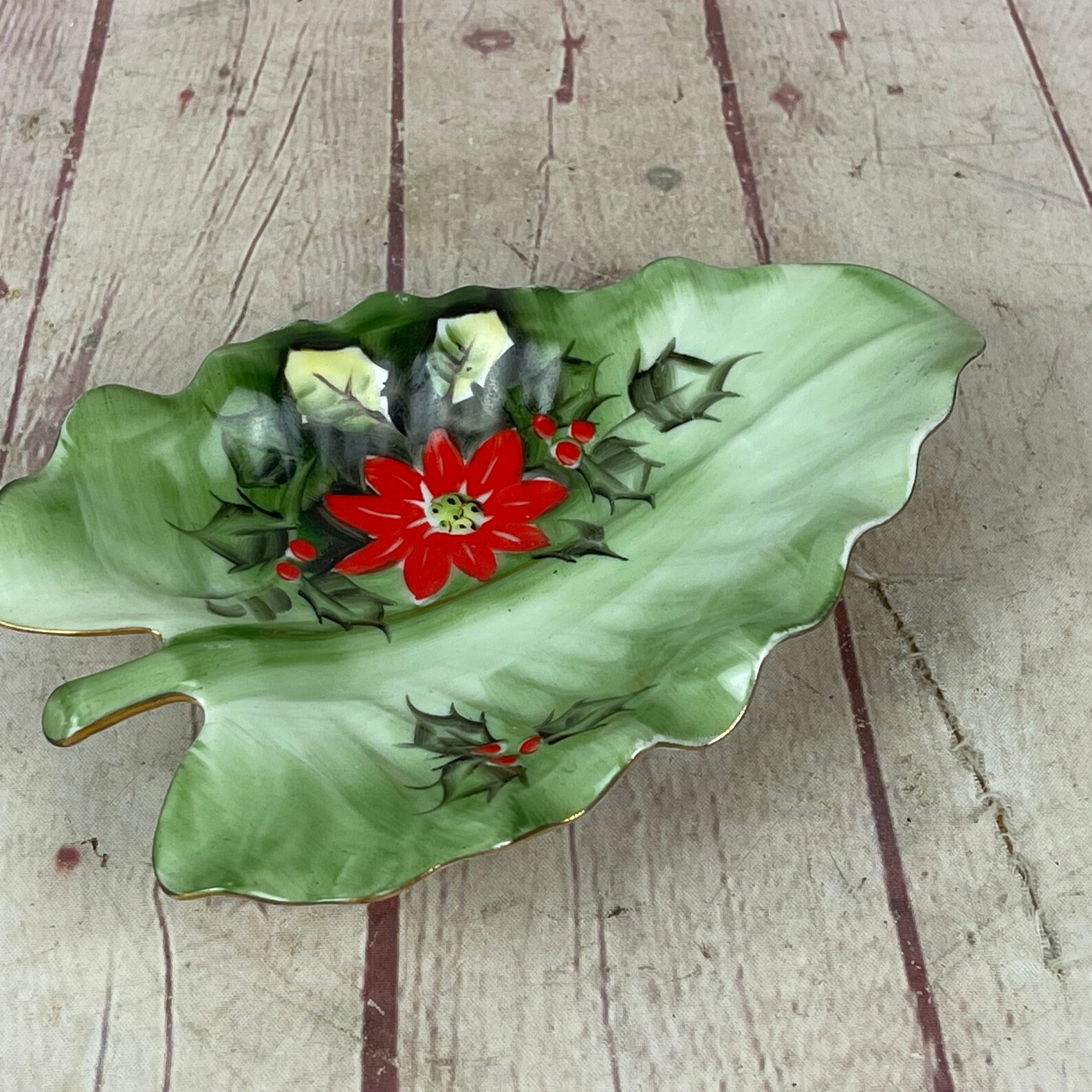 Vintage Hand Painted Lefton China Poinsettia Holly Christmas | Etsy