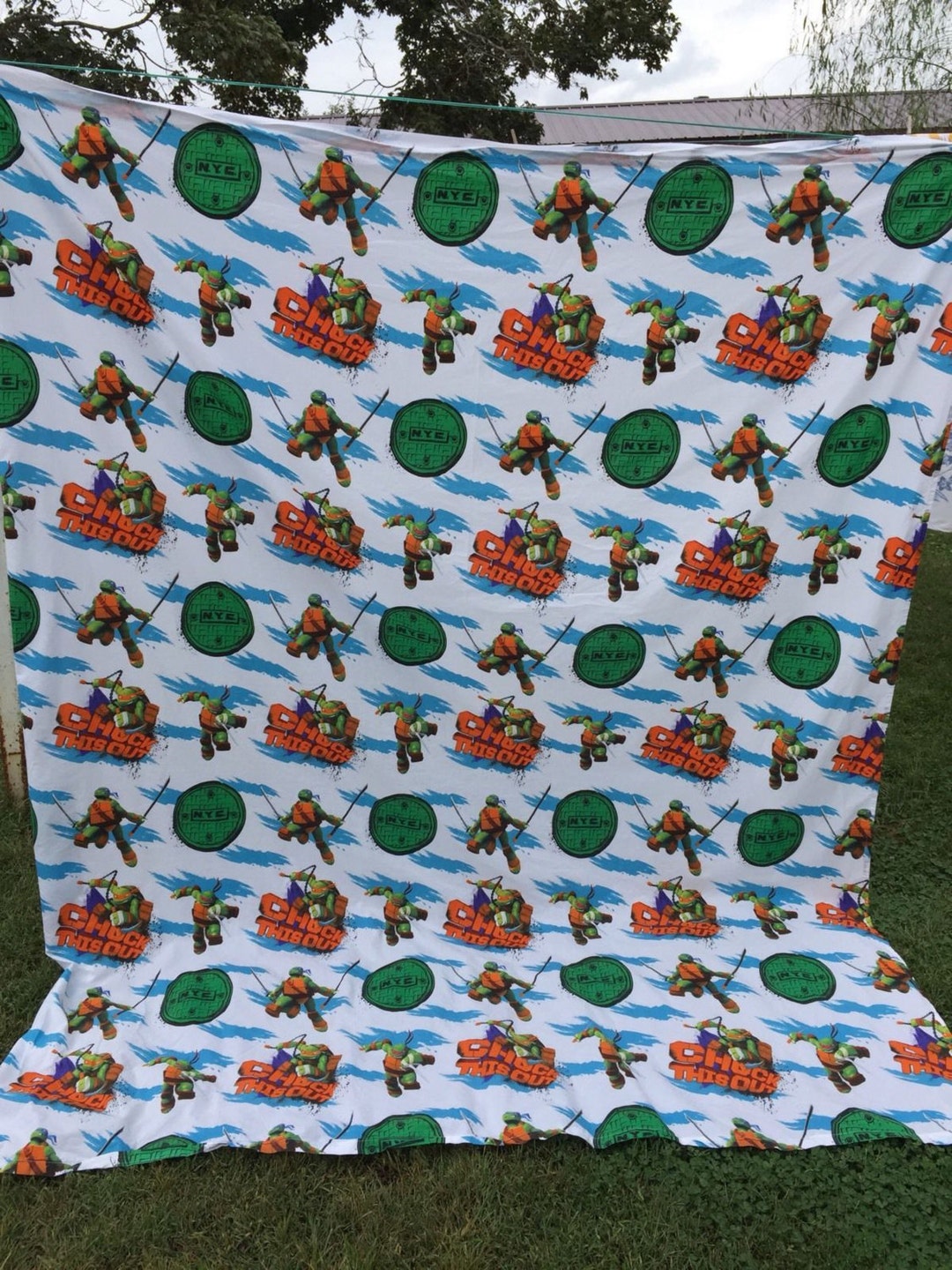 Vintage Poly Cotton Teenage Mutant Ninja Turtles Full Size Flat Sheet ...