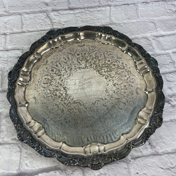 Vintage Large Round Silverplate Footed Serving Tray Engraved - Etsy