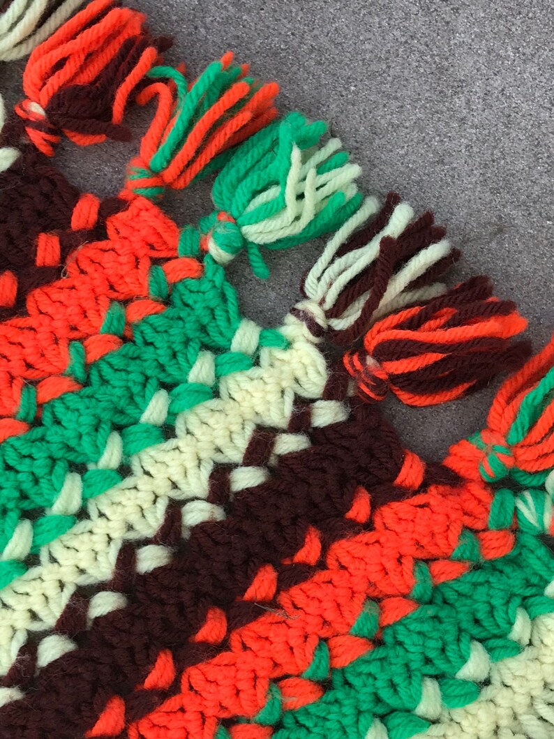 Vintage Hand Crochet Orange Green Yellow and Brown Stripes - Etsy