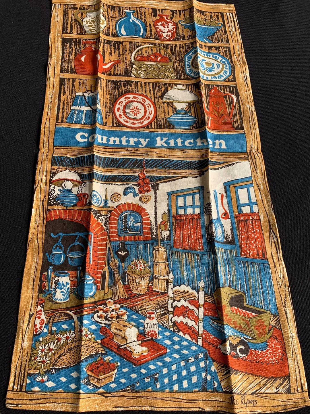 Vintage 1980's Era Country Kitchen Lien Kitchen Dishcloth or Dishtowel ...