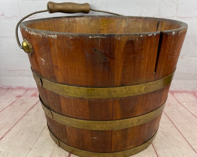 Vintage Wooden Bucket With Bail Handle - Etsy