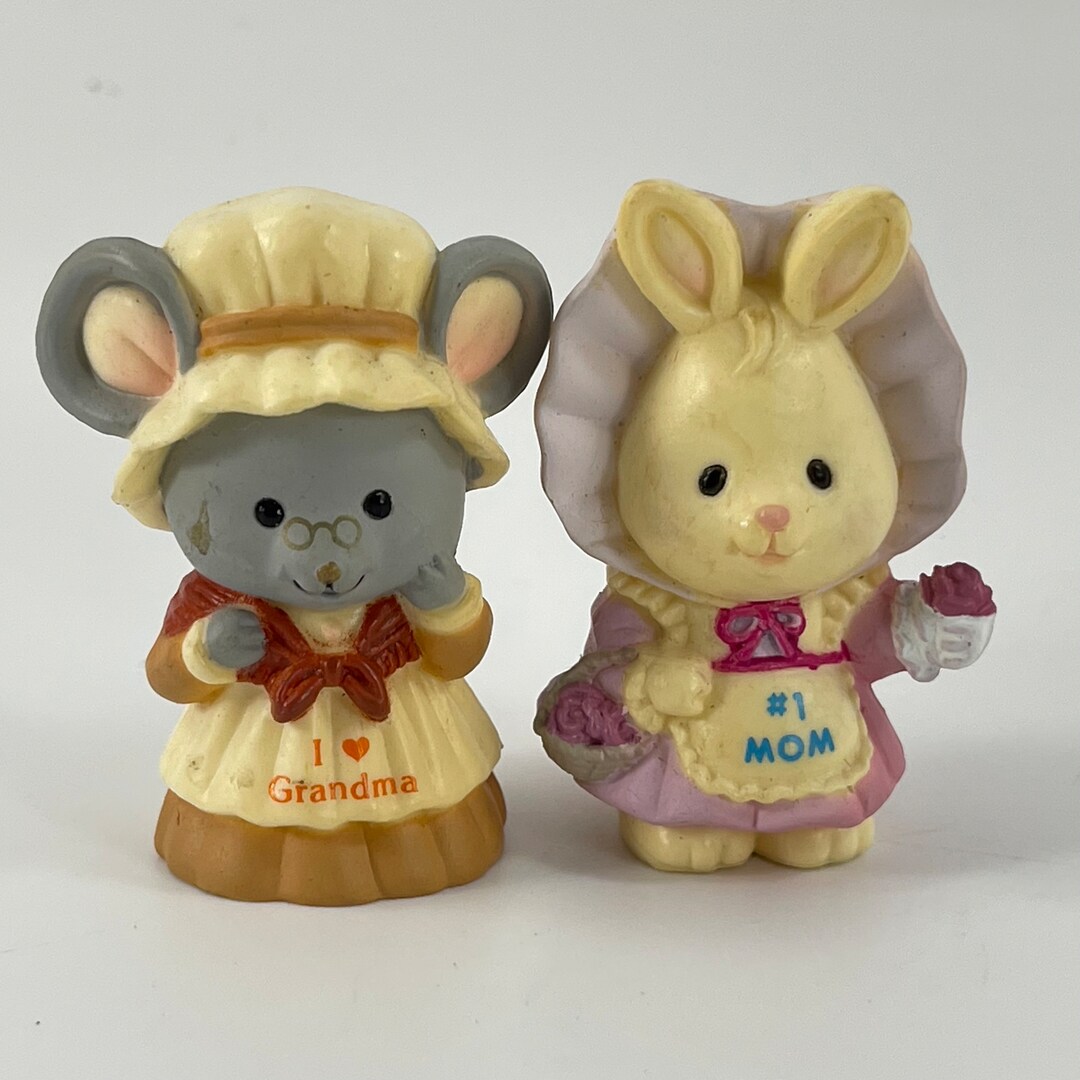 Pair of Vintage Russ Berrie Figurines Rabbit and Mouse Grandma and Mom ...