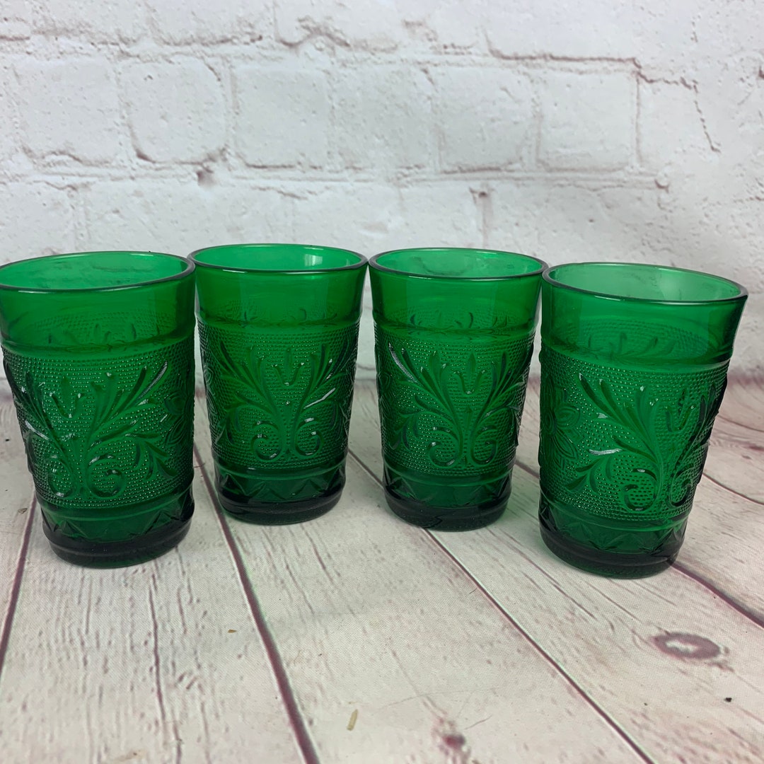Set of 4 Vintage Anchor Hocking Forest Emerald Green Oatmeal Sandwich ...