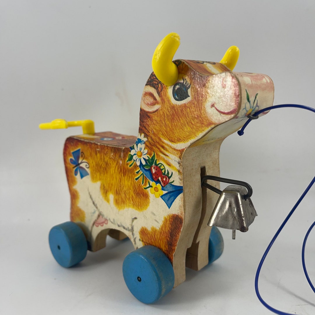 Vintage 1950's Fisher Price Cow Bossy Bell Wood Pull Toy - Etsy