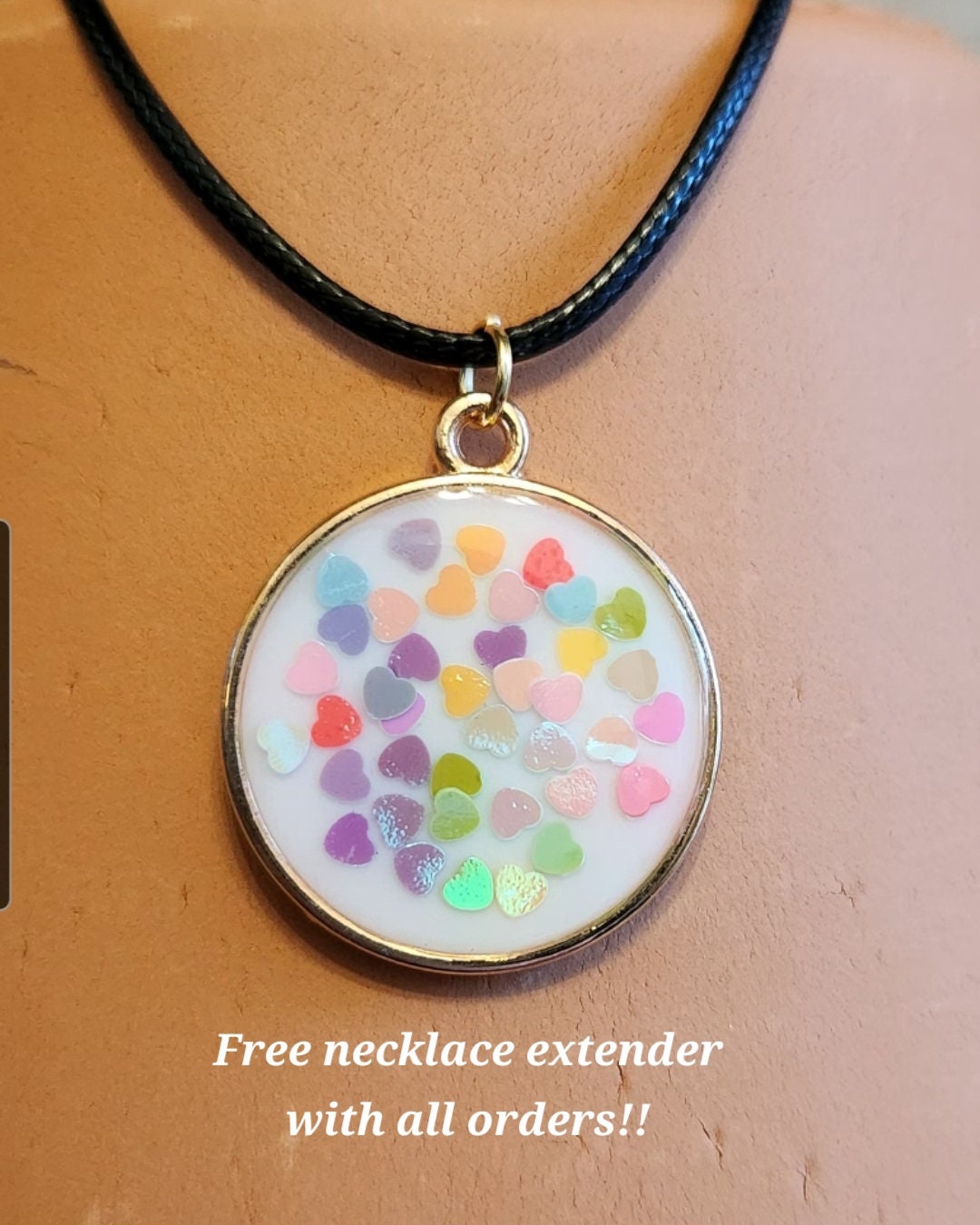 Holographic Heart Pendant With Black Cord Necklace - Etsy