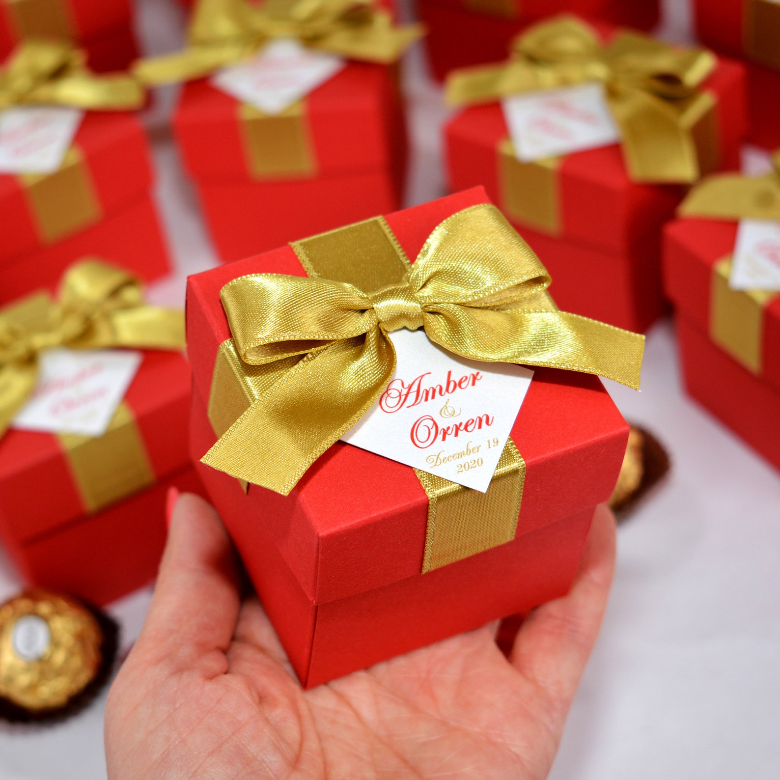 Royal Blue Wedding Favor Boxes With Satin Ribbon Bow and Custom Names ...